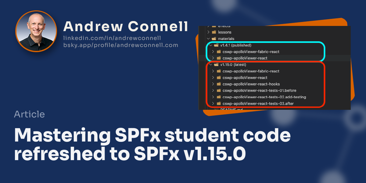 Mastering SPFx student code refreshed to SPFx v1.15.0