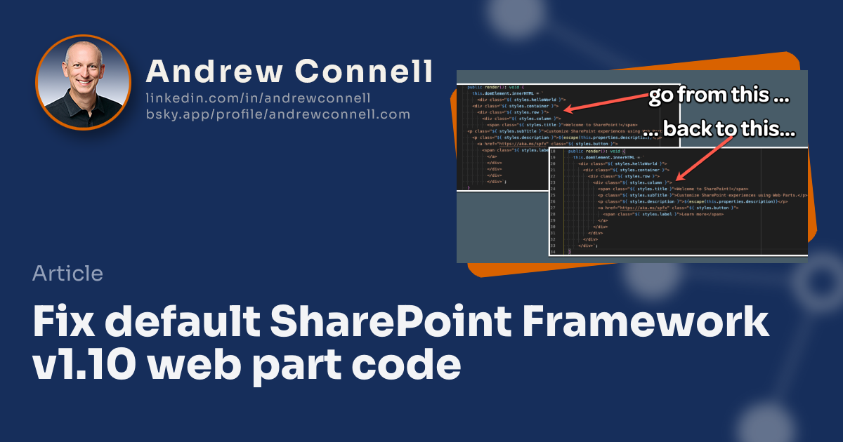Fix default SharePoint Framework v1.10 web part code
